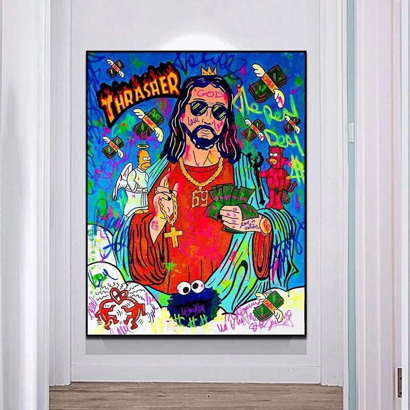 Pop Graffiti Thrasher Series Jesus/christ/cash Poster Aesthetic Canvas ...