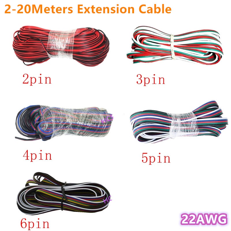 10meters-20meters 22awg 2pin 3pin 4pin 5pin 6pin Extension Electric Wire 5050 3528 RGB RGBW ...