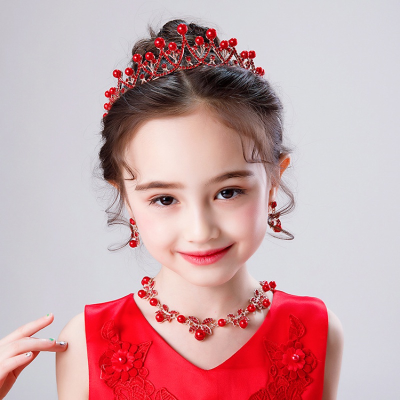 Girls Crown Headdress Set Children's Birthday Gifts Red Garland ...