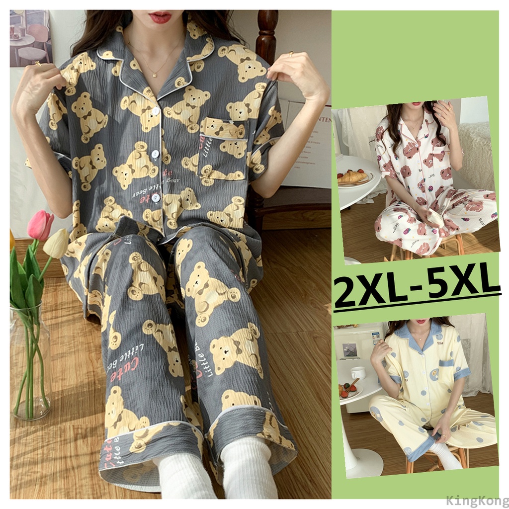2XL-5XL Terno Pajama for Woman Cotton Plus size Pajamas Summer Short ...