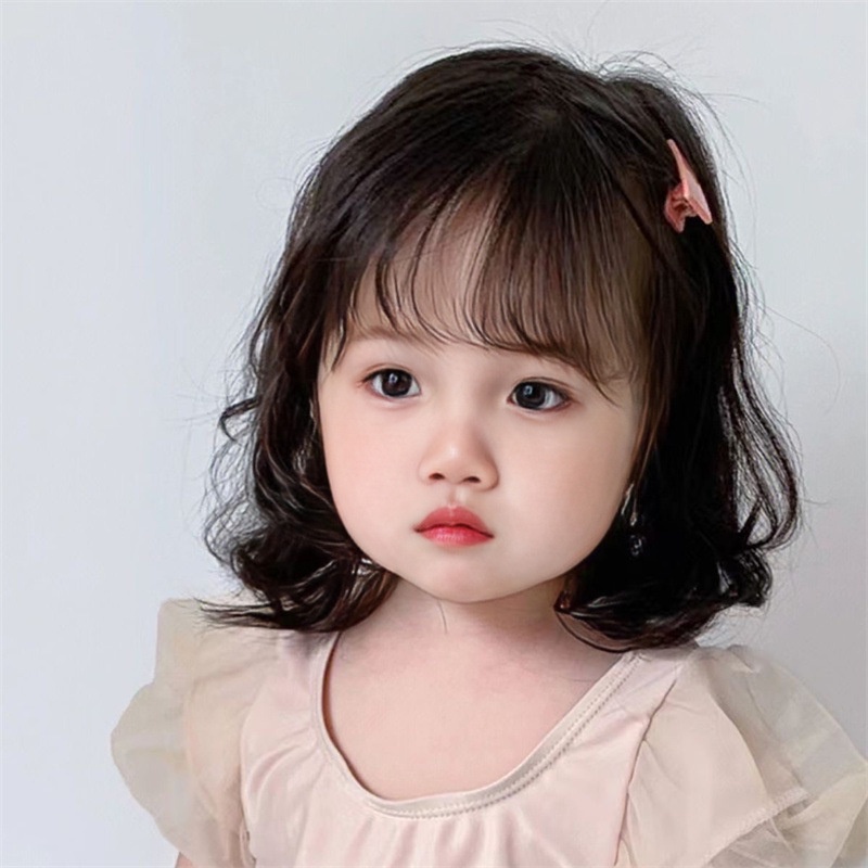 Children's fake hair girl short hair slightly curly daily air bangs ...