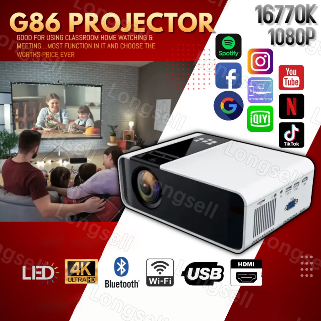 6000 lumens G86 Projector FULL HD 1080P Android Mini Projector WIFI LCD ...