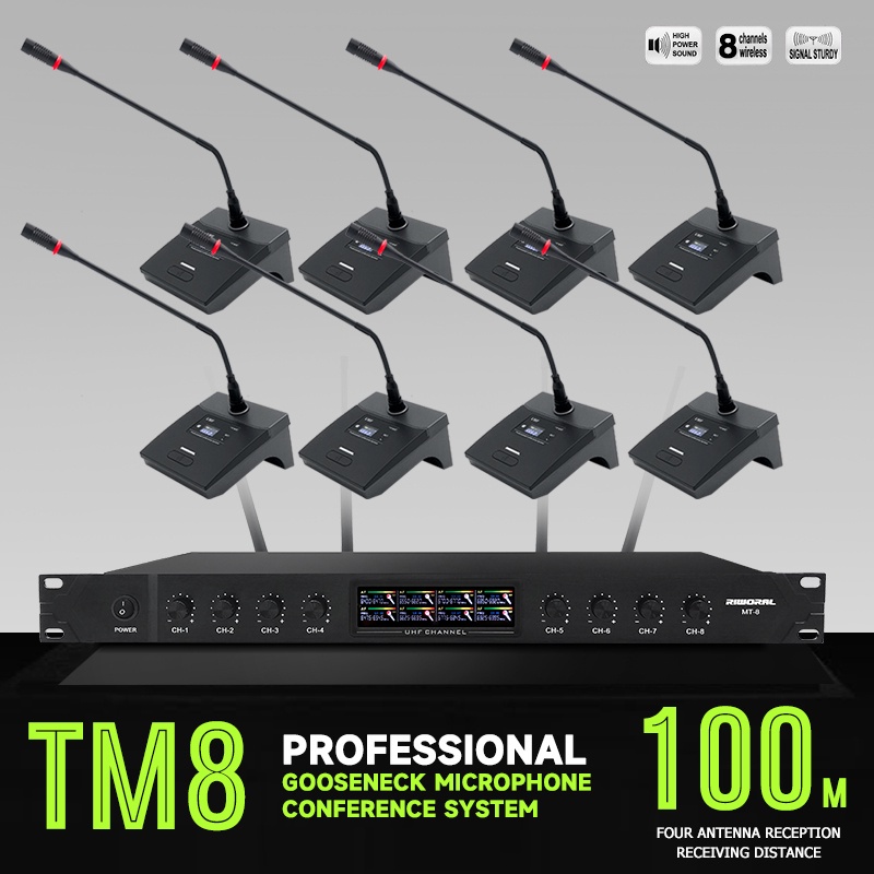Wireless Microphone UHF 8 Channel Desktop Meeting Handheld Headset Mike ...