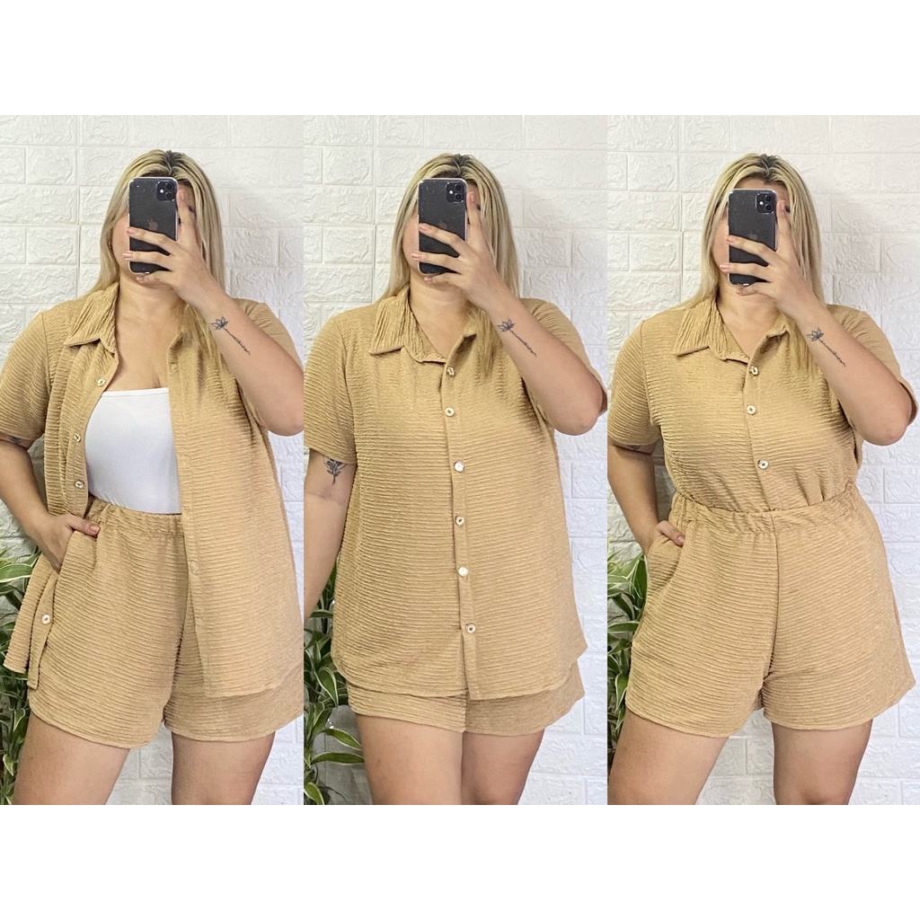 PLUS SIZE CHUBBY Women Coords Terno Set Top Button Collar Shorts ...