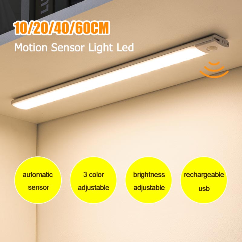 3 Color Motion Sensor Led Light Strip Rechargeable Kitchen Cabinet ...