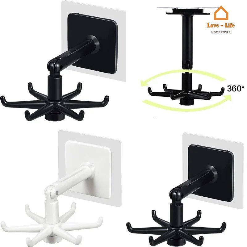 360 Degrees Rotating Hook /Home ABS Punch-free Multi-purpose 6 Hooks ...
