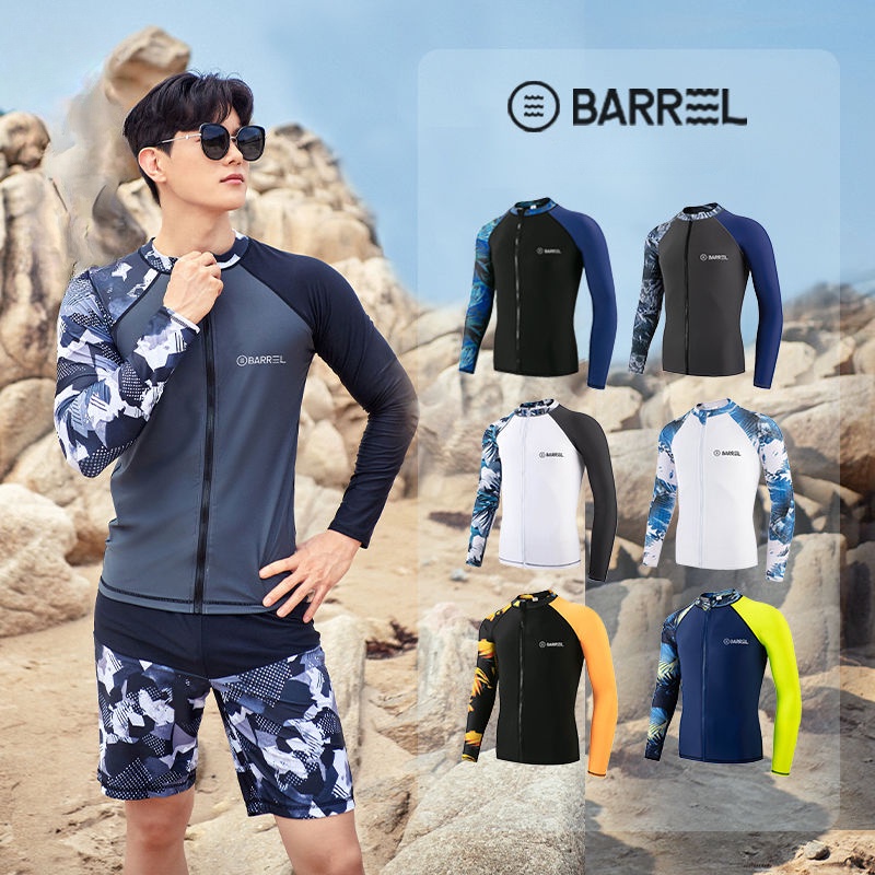 Barrel Men's Swimsuit Men's Sunscreen Quick-Drying Long-Sleeved Zipper ...