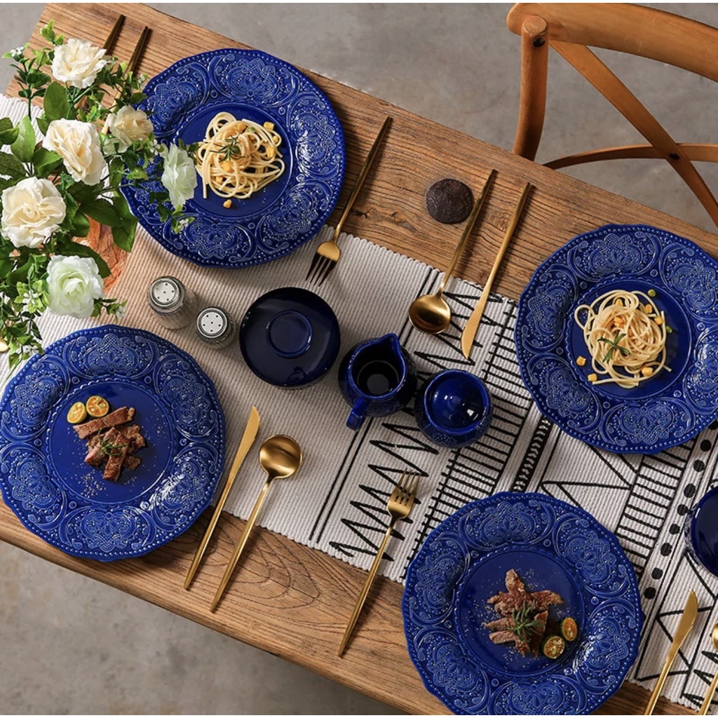 Livingplus Rustic Ceramic Blue Plates Set Dinnerware | Shopee Philippines