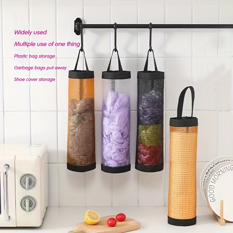 1pc Plastic Bag Holder, Mesh Hanging Storage Dispenser, Foldable ...