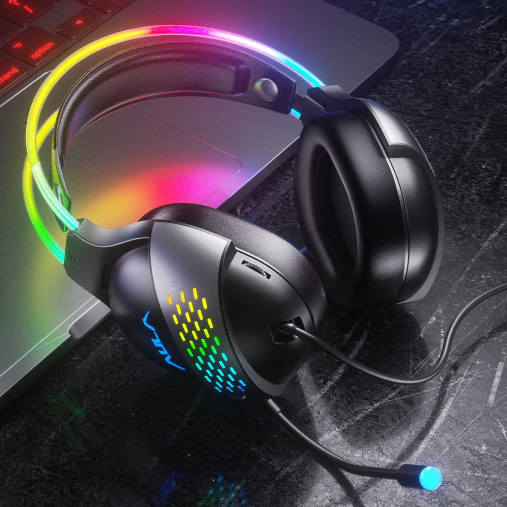 AULA S503 Gaming Headset RGB Headband Cool LED Noise Canceling 7.1 ...