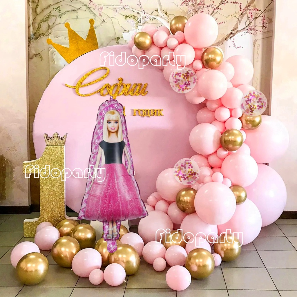 59pcs Pink Barbie Balloon Garland Arch Kit 32inch Gold Number Balloons ...