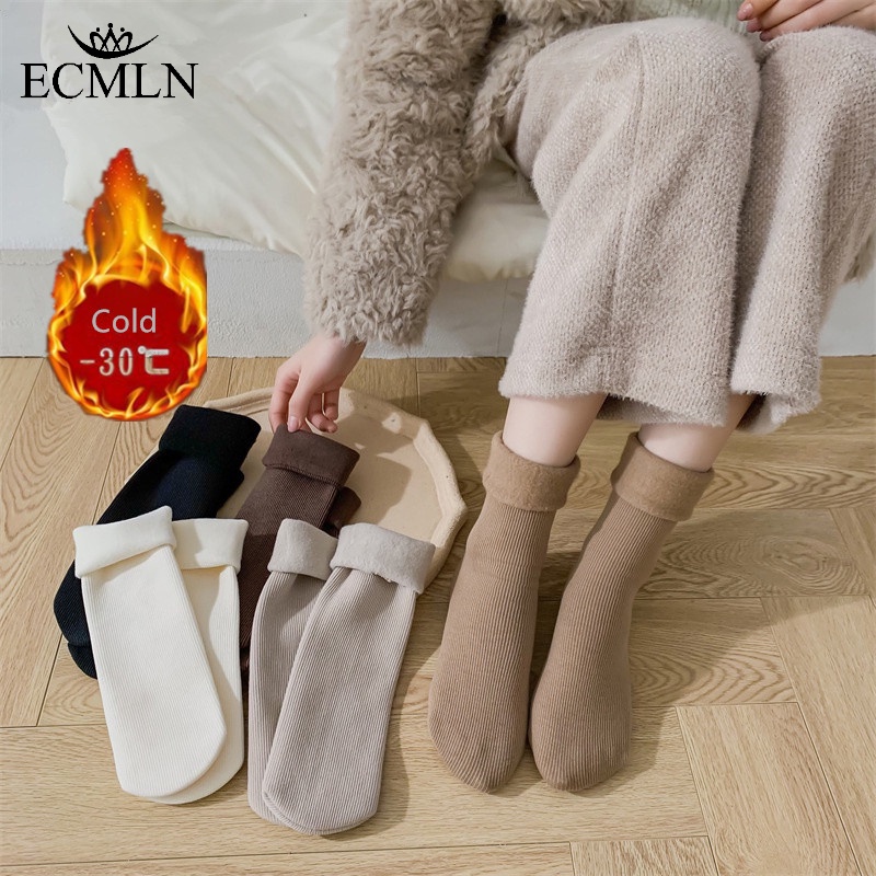 ECMLN Women Warm Socks for Thermal Thick Wool Solid Color Cotton Earth ...