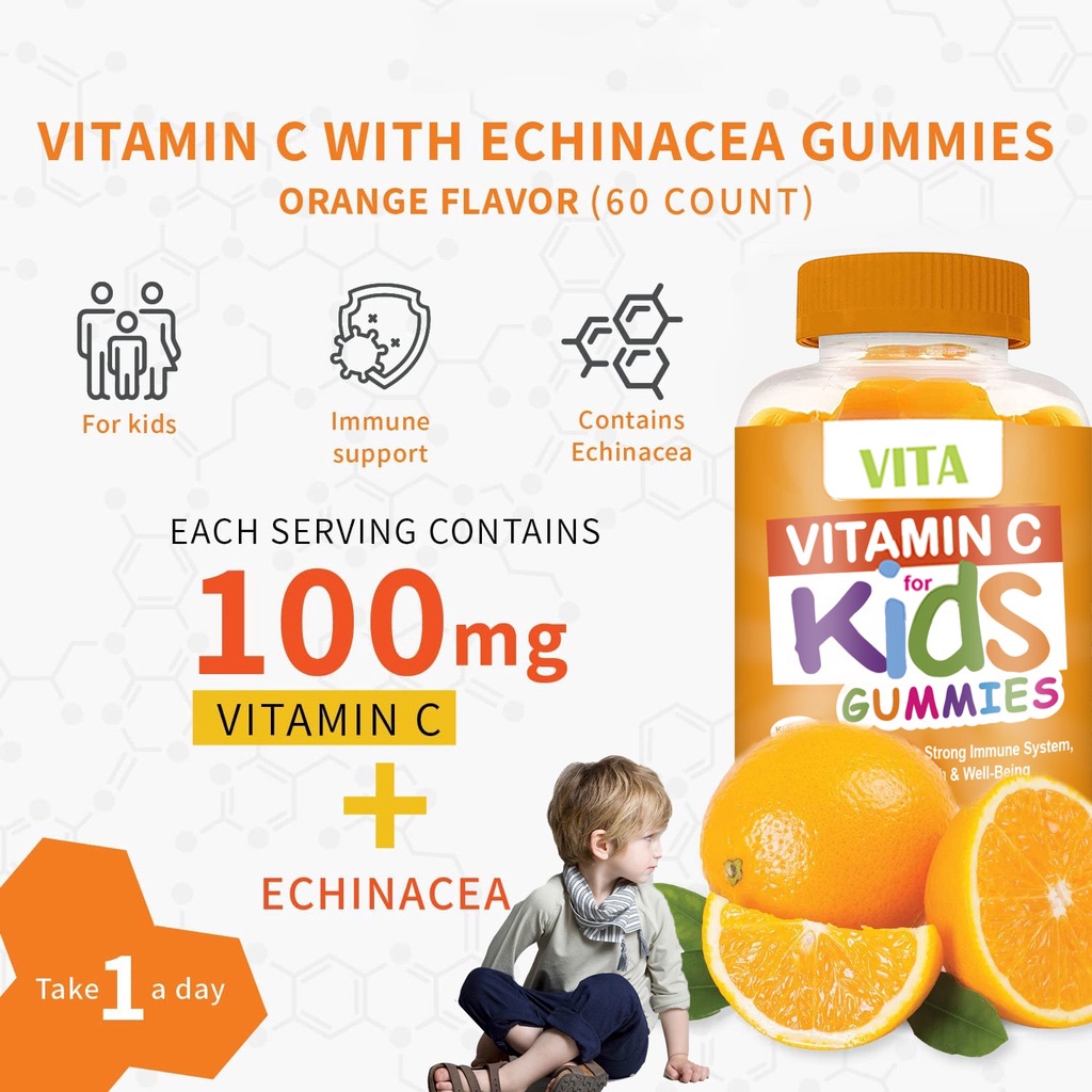 VITA Vitamins C For Kids 60PCS Orange Gummies For Enhance Children's ...