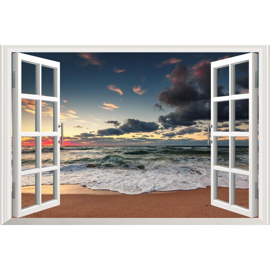 Seaside scenery Sea 3D Window View Sticker Wall Art Vinyl Decal Summer ...