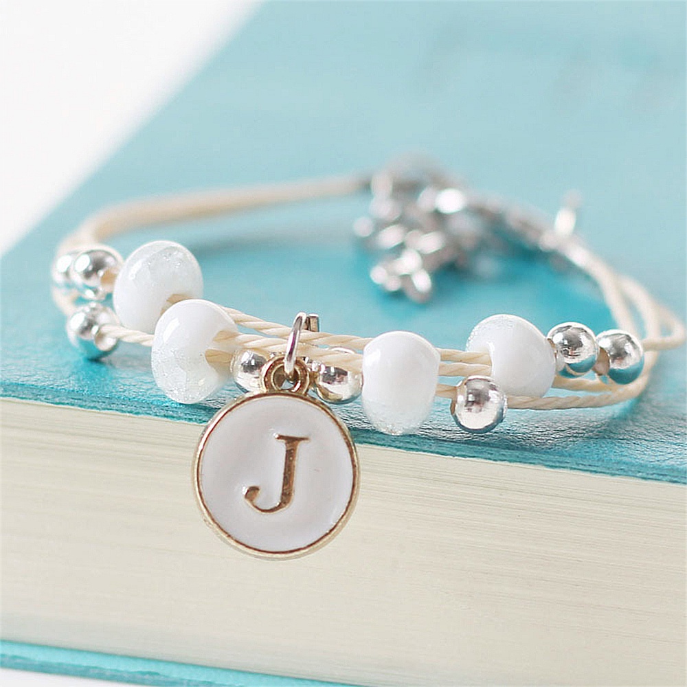Simple 26 Letter Alloy Pendant Bracelet Handmade Ceramic Beads Initials ...
