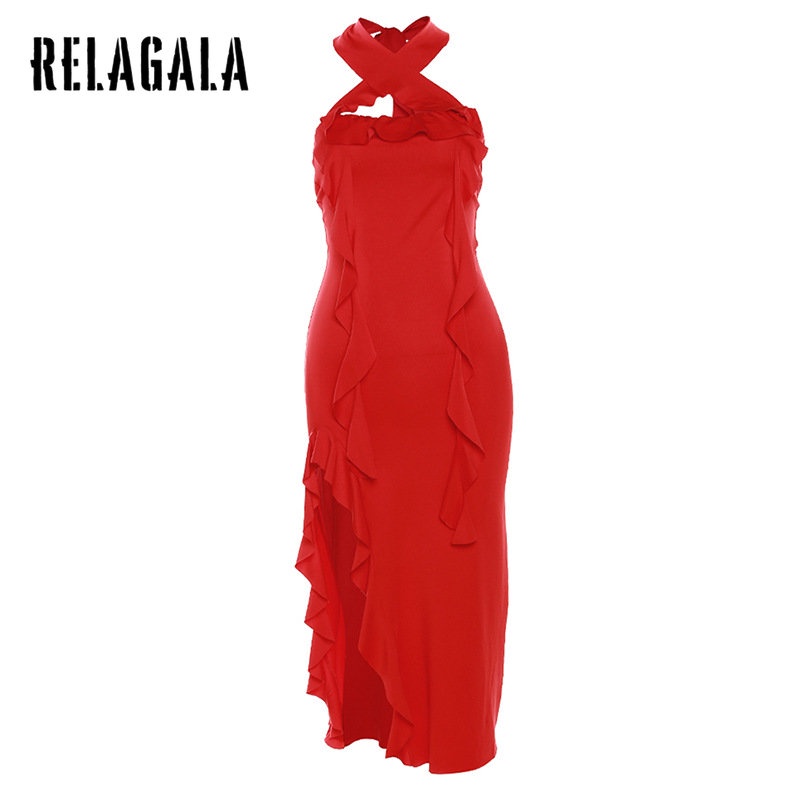Relagala Womens 2023 Fashion Sexy Solid Hanging Neck Backless Slim