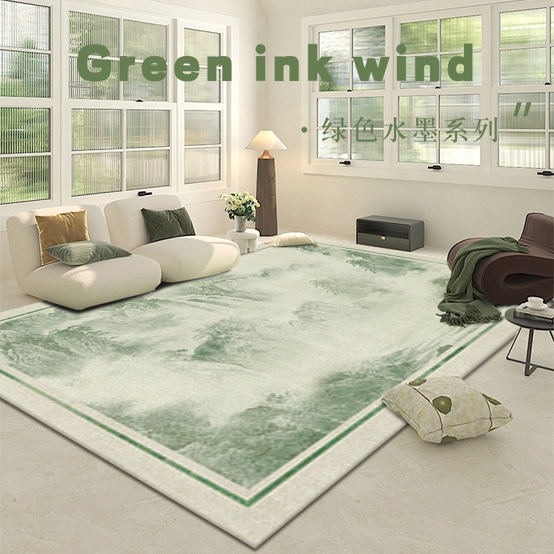 120*160CM Chinese Style Velvet Carpet Green Ink Floor Mat for ...