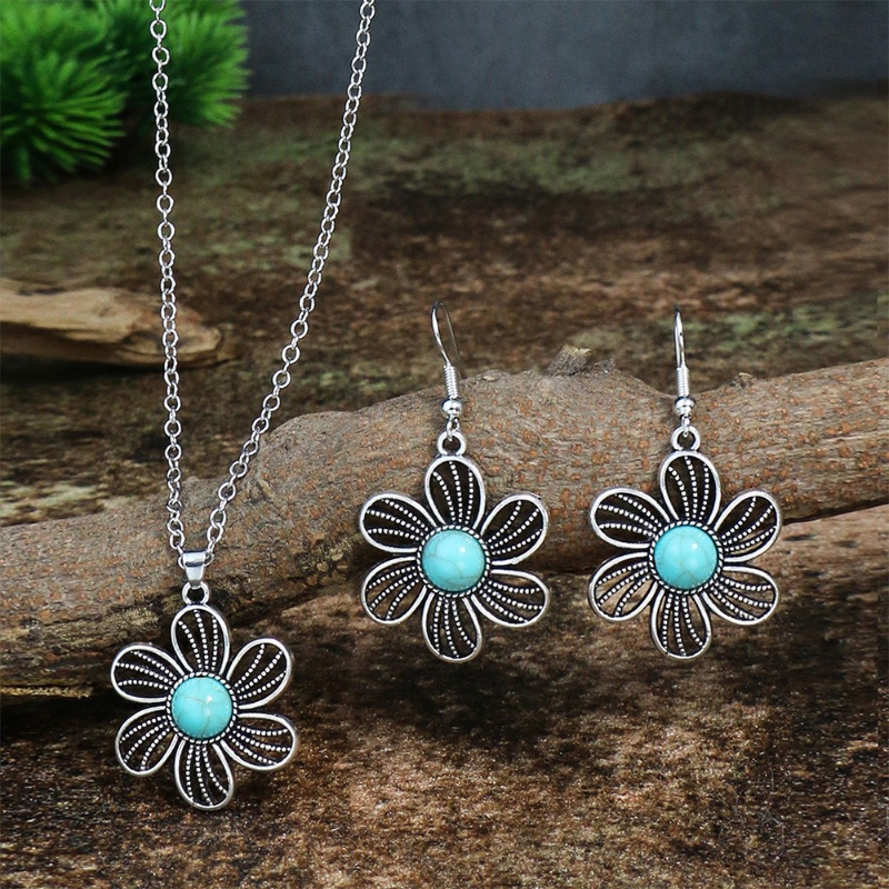 Bohemian Flower Pendant Necklace/Earrings Set Vintage Ethnic Hollow ...
