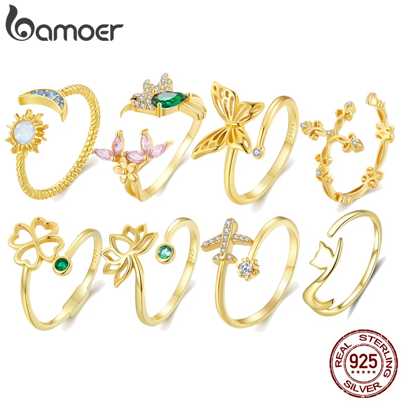 BAMOER 925 Silver Open Ring Gold Plated Jewelry For Women Girls Scr843 ...