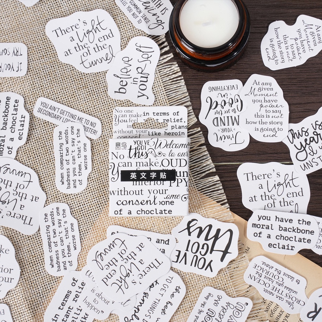 46 Pcs Cute Boxed Scrapbook Stickers English Sentences Self Adhesive ...