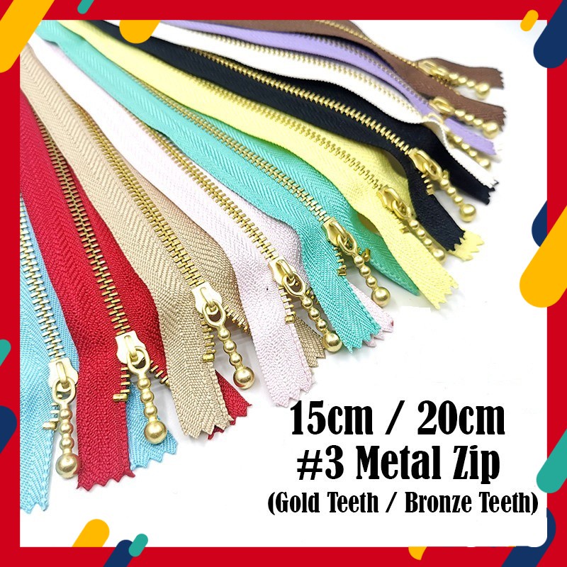 15cm Zip 20cm Zip Size 3 Metal Zipper Metal Zip Besi Gold Teeth ...
