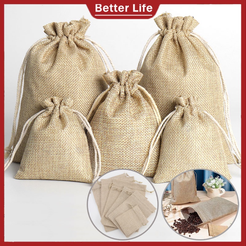 Burlap Drawstring Pouch Plain Linen Gift Bags Multifunctional Dustproof ...