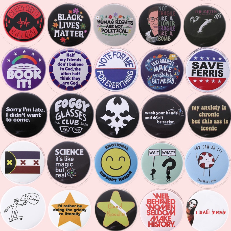 25 Styles of Cute Star Lapel Pins with Text Tinplate Badges Cartoon ...
