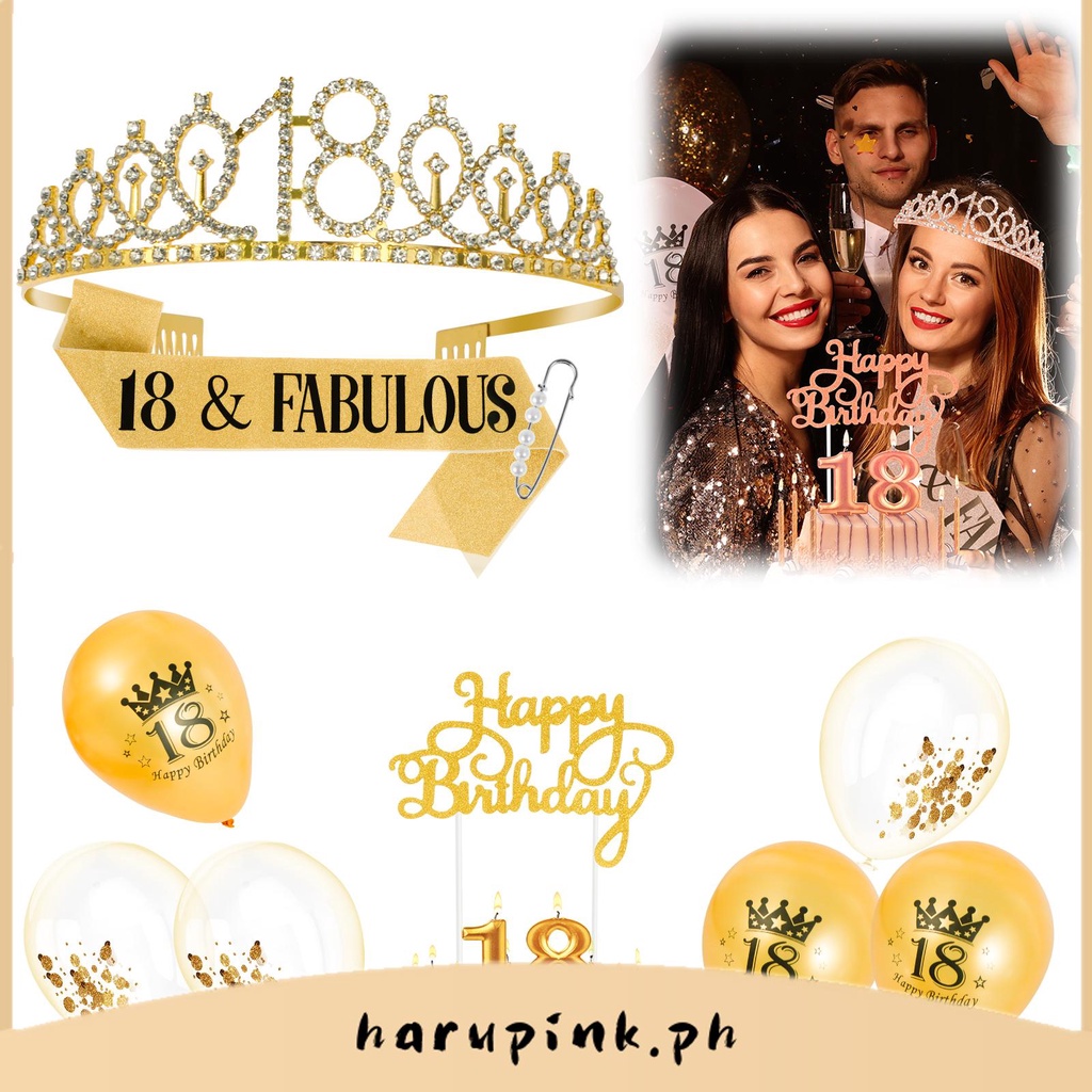 18th Birthday Sash Crown Set Glitter Girl Birthday Queen Sash Tiara Set ...