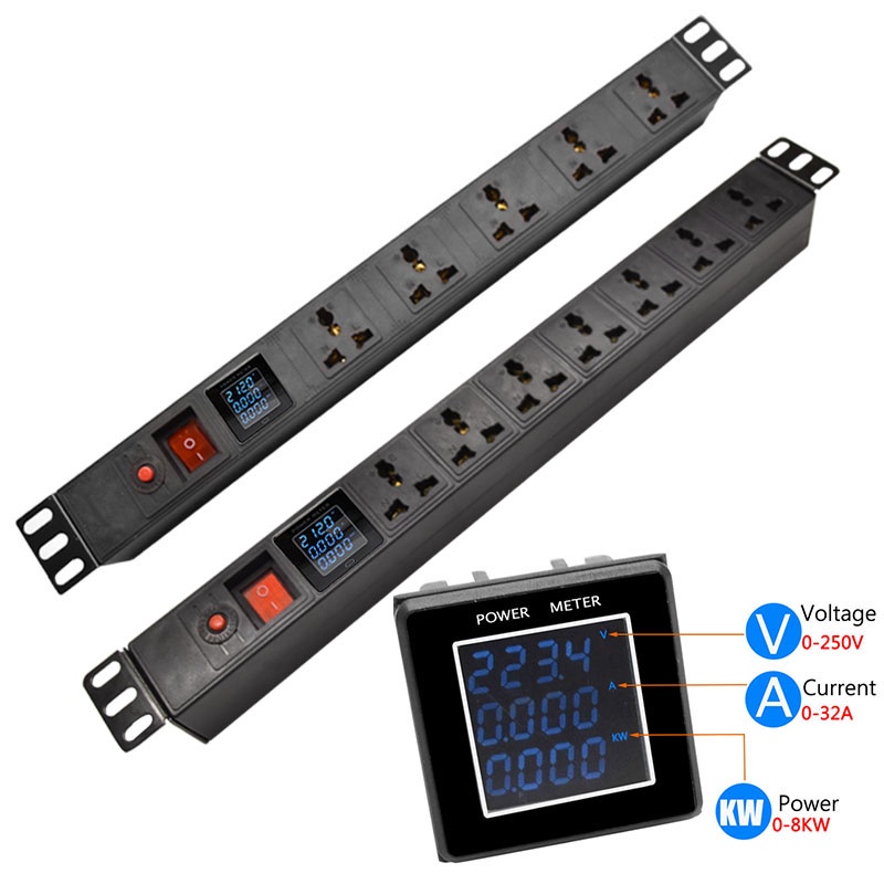 Digital display current/voltage/power PDU power distribution unit socket, 2m line UK/AU/EU/US ...