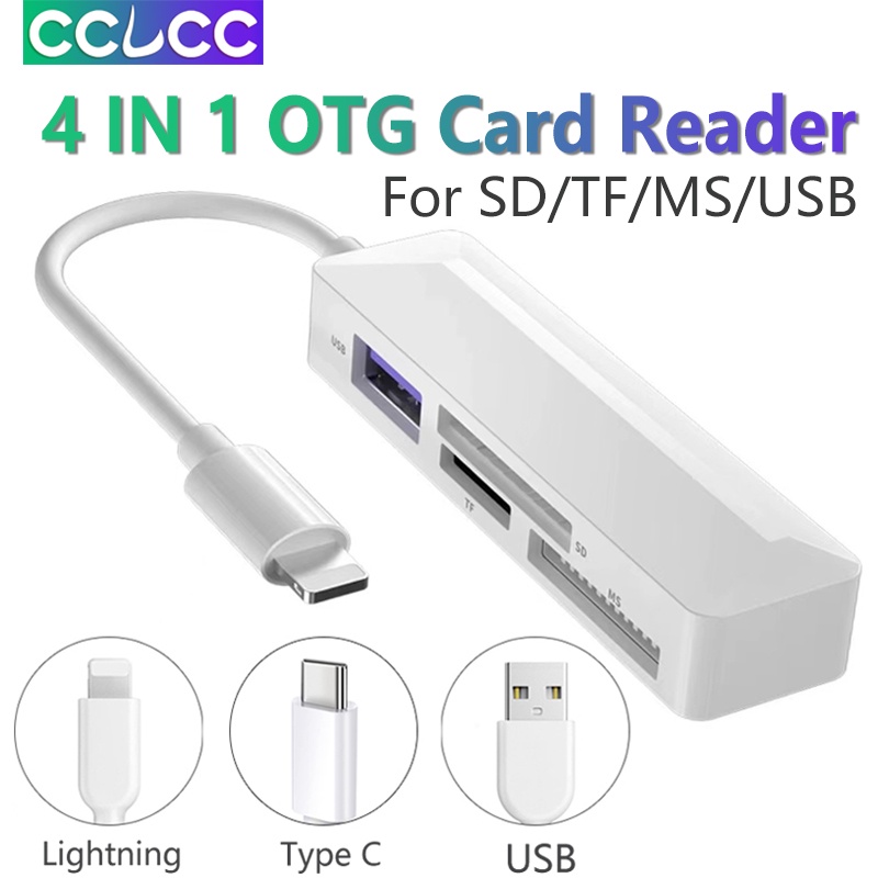 CCLCC 4 IN 1 Card Reader for Lightning/Type C/USB，Multifunction OTG ...