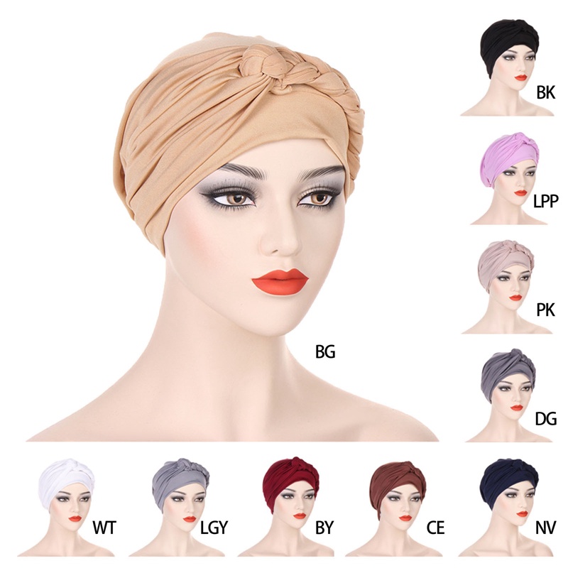 Women Lady Muslim Braid Head Turban Wrap Cover Cancer Chemo Islamic ...