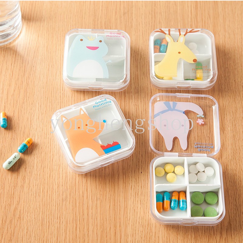 4 Grids Cute Cartoon Medicine Storage Box Travel Portable Pill Boxes ...