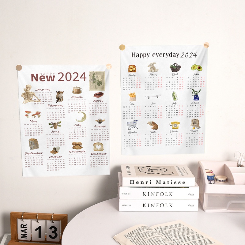 2024 Cartoon Wall Calendar Creative Washable Hanging Cloth Ins ...