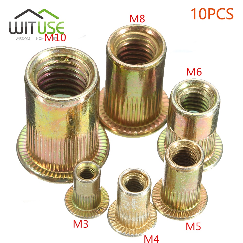 10PCS Zinc Plated Carbon Steel Rivet Nuts M3 M4 M5 M6 M8 M10 M12 Flat ...