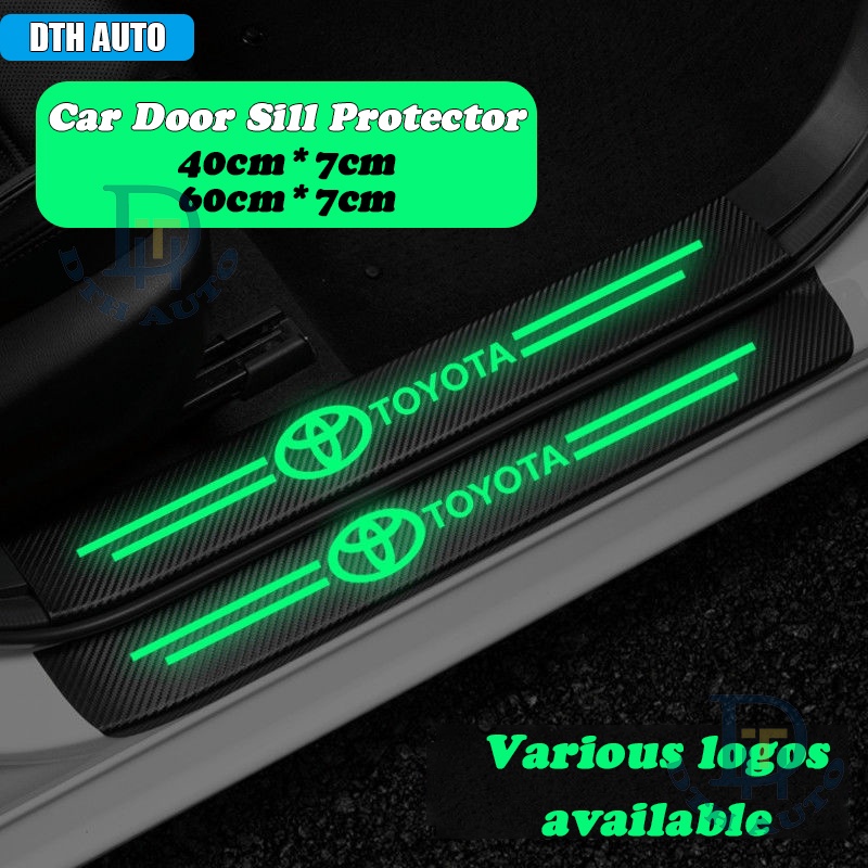 4Pieces Luminous Car Side Step Door Sill Protector Carbon Fiber Seal ...