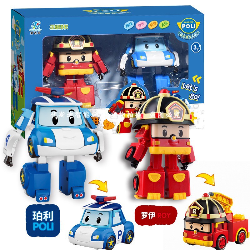 6PCs Poli deformation transformer car robot car toy police car robot ...
