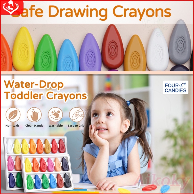 Aikoky 24 Colors Crayons Set Non-Toxic Washable Crayon Easy To Hold ...