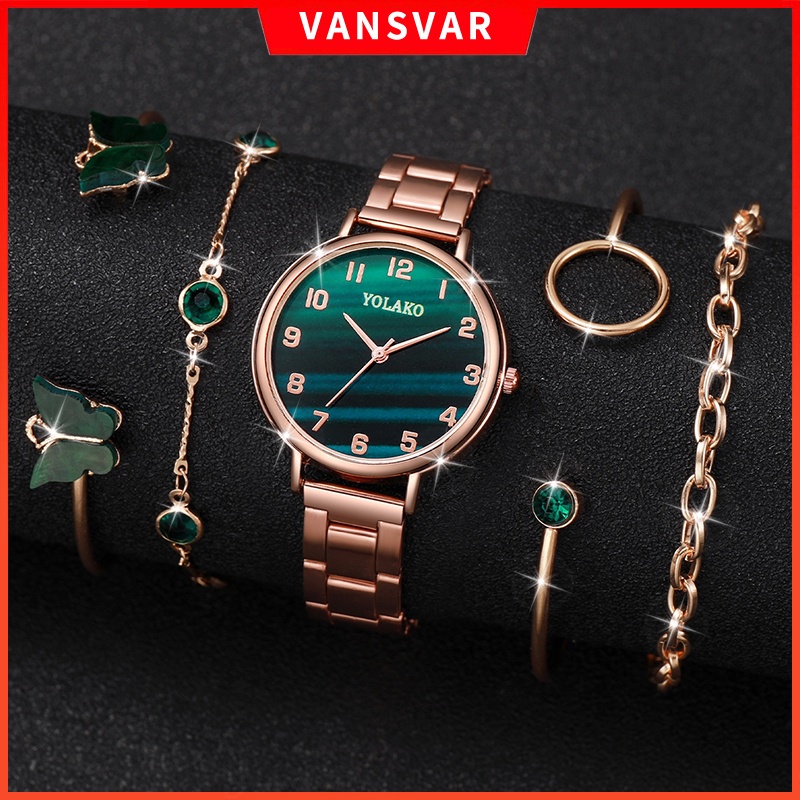 Fashion Green Women Watches Stainless Steel Band Quartz Watch Green ...
