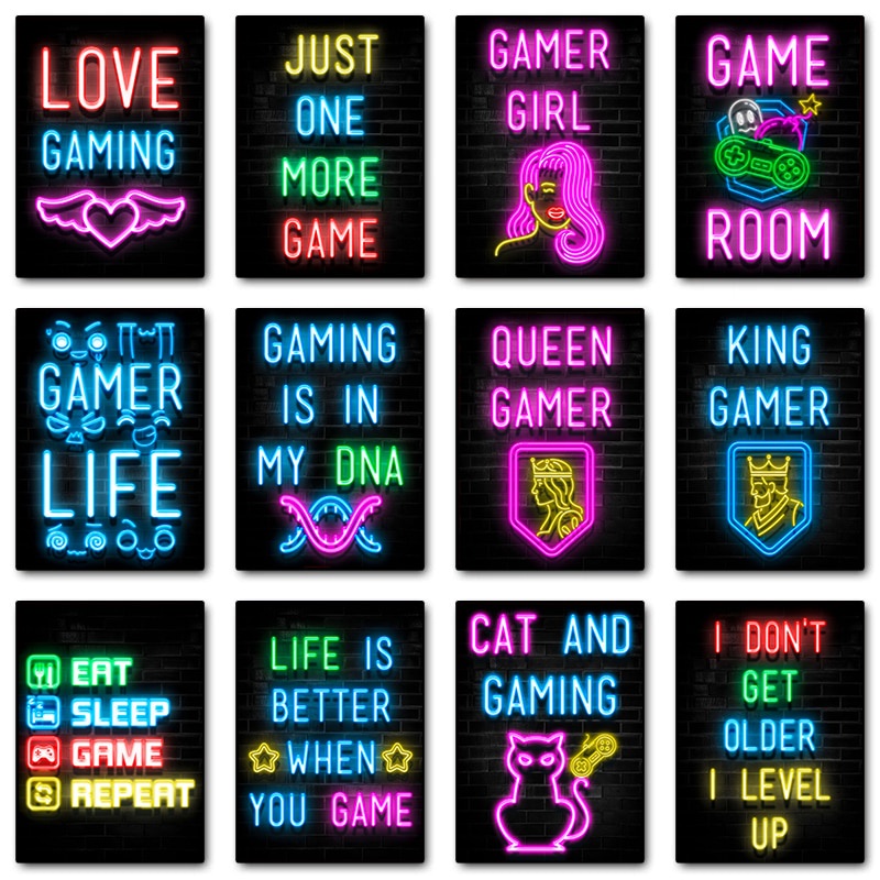 NEON EFFECT GAMING GAMER QUOTES POSTER GAME CANVAS PAINTING WALL ART ...