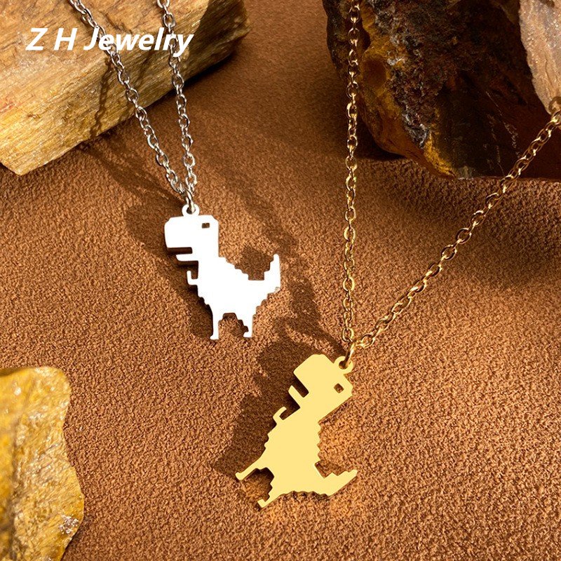 ZH Jewelry Gothic Stainless Steel Dinosaur Pendant Necklace Female ...