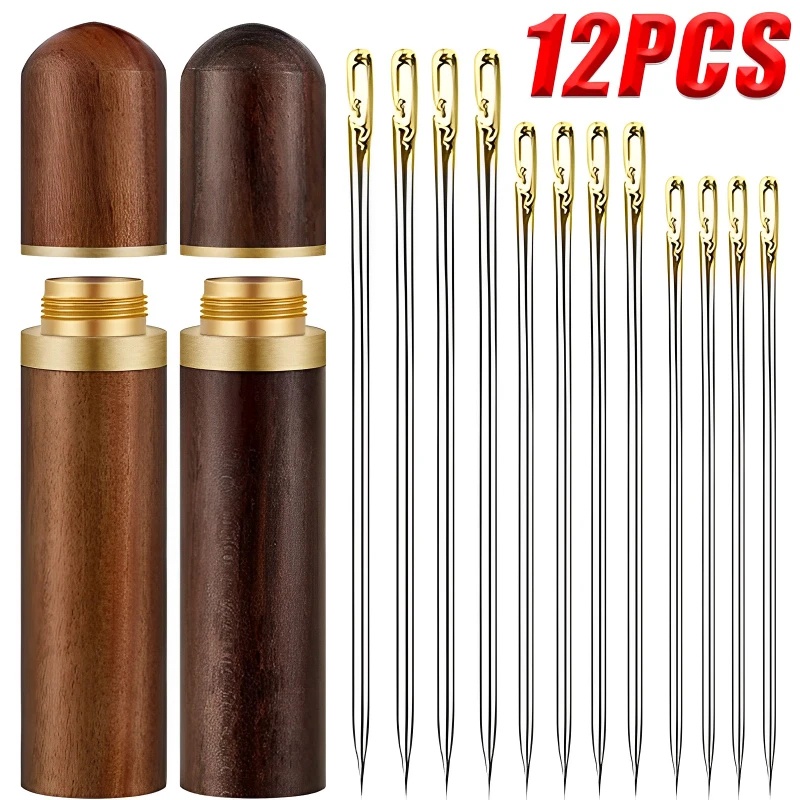 12Pcs DIY Hand Sewing Needle with Barrels/Stainless Steel Elderly ...