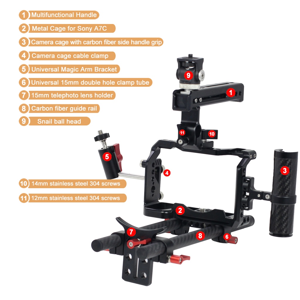 FEICHAO For Sony A7C Camera Housing Cage Rig Follow Focus Track Handle ...