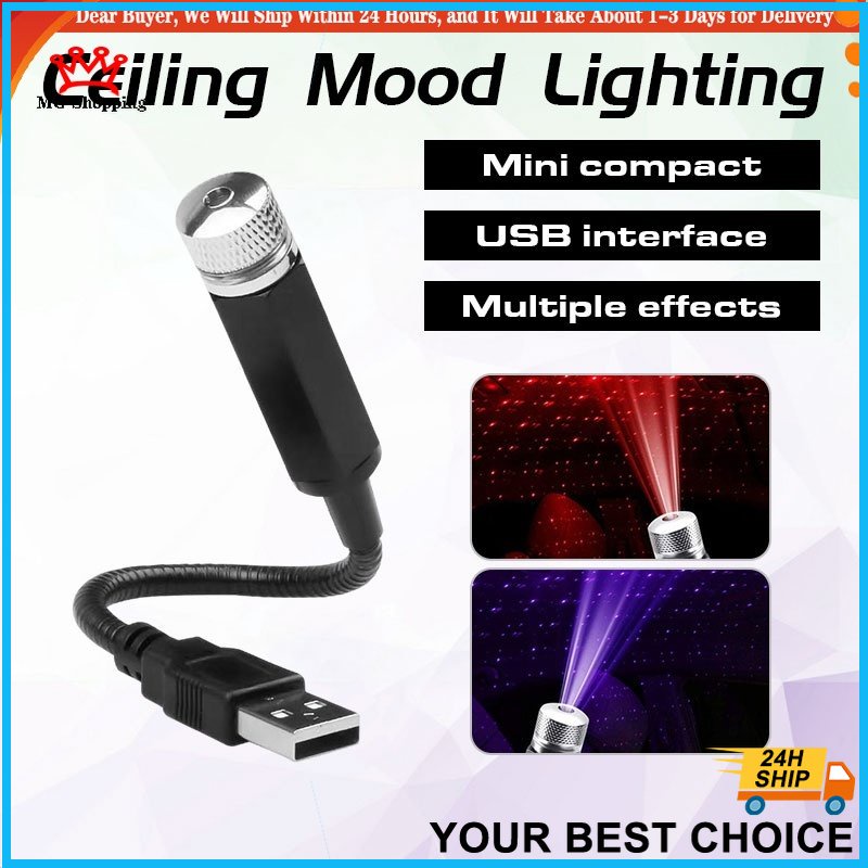 USB LED Star Projector Mini Neon Atmosphere Ambient Lamp Car Roof ...