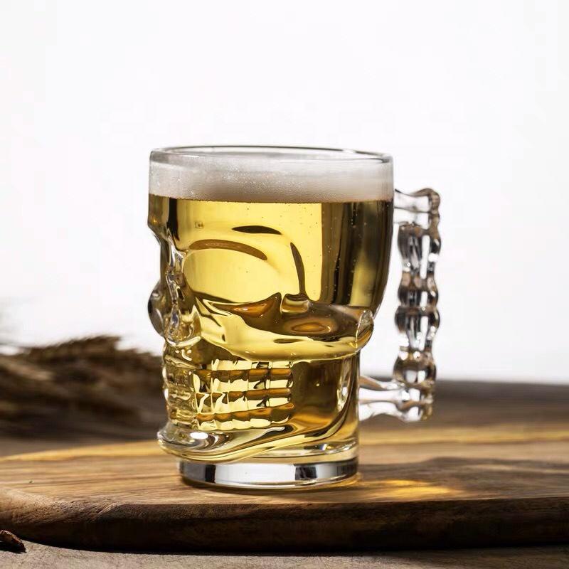 ZSK Glass Beer Mug Creative Skull Cup Drink Cup Glass Handle Bone Wine ...