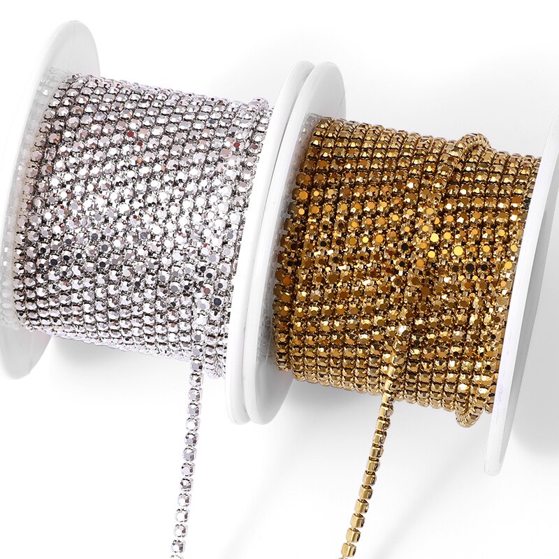 QIAO 10Yards Silver/Gold Rhinestone Chain Glitter Crystal Strass Trim ...