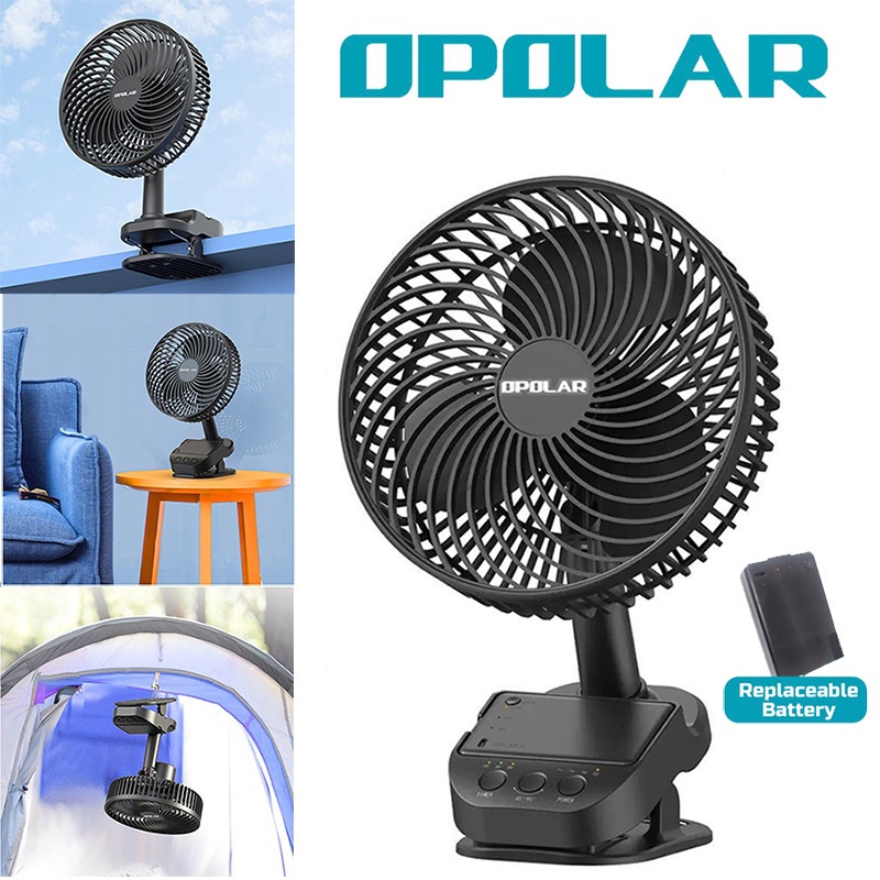 OPOLAR 10000mAh Oscillating Clip on Fan, 8” Rechargeable Battery ...