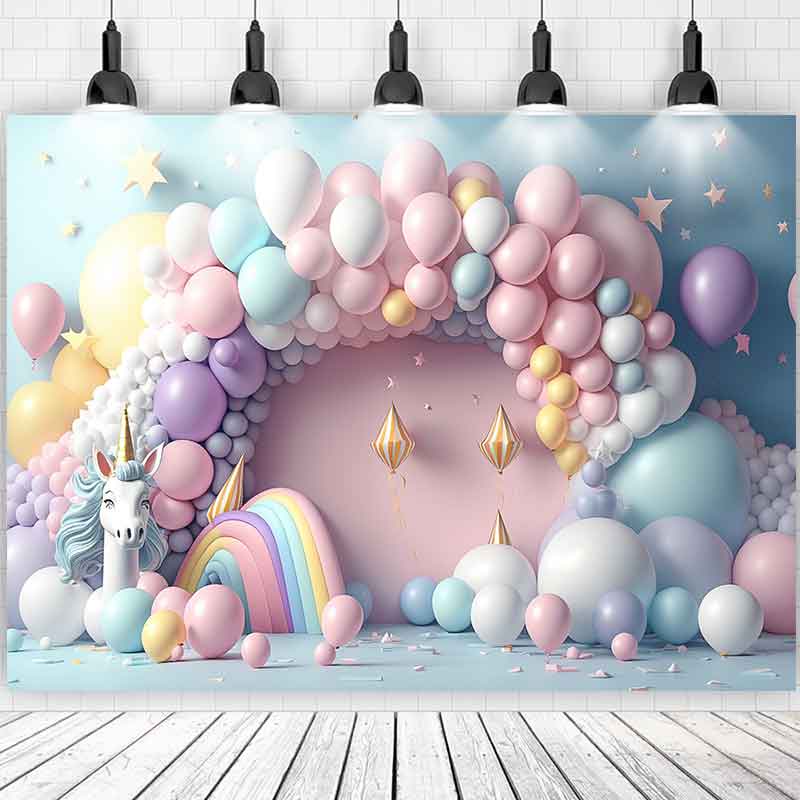 3D Unicorn Birthday Backdrop Photography Baby Shower Kids Children ...