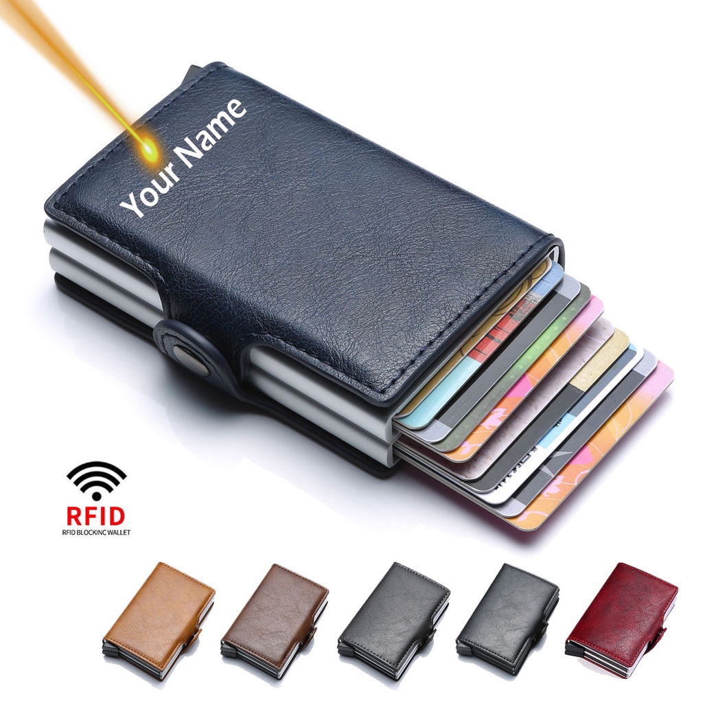 Rfid Blocking Protection Men Id Credit Card Holder Wallet Leather Metal ...