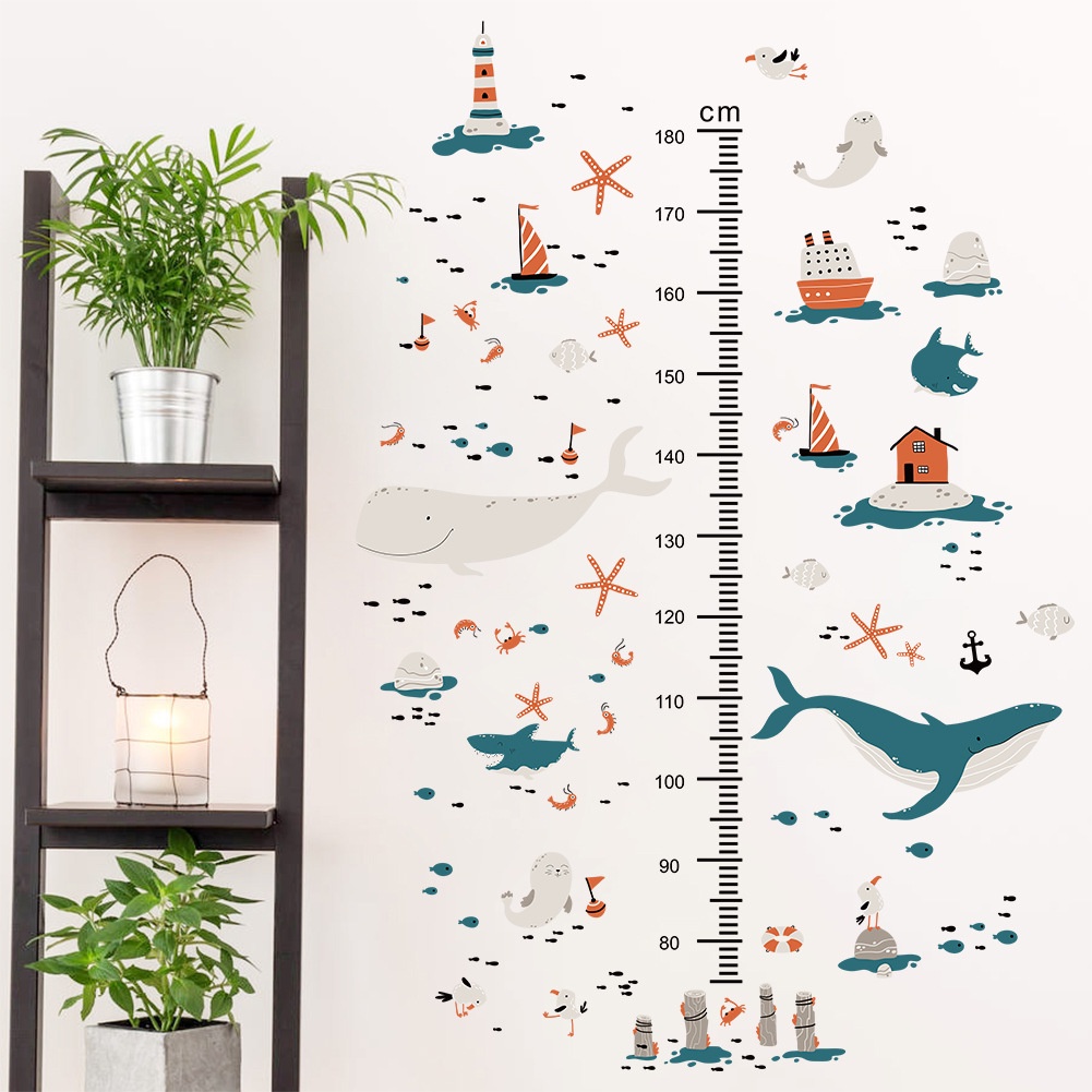 PVC wall sticker waterproof DIY Cartoon whale underwater world height ...