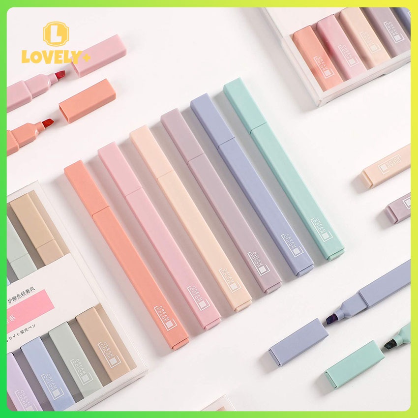 6 Colors Highlighter Pen Set Macaron Retro Morandi Making Notes Drawing ...